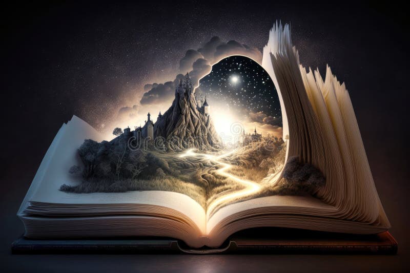 Illustration of a Book with a Path in the Middle of a Forest at Night ...