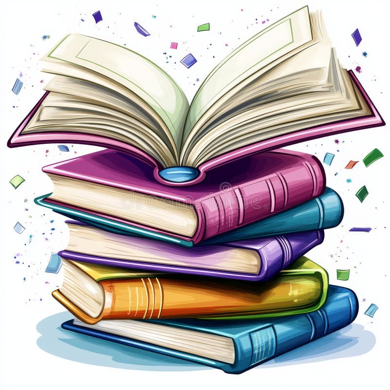 Illustration of Book Stack with Exploding Colorful Pages Stock Photo ...