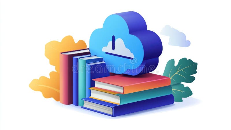 Cloud Storage of Books: Digital Library Concept Stock Illustration ...