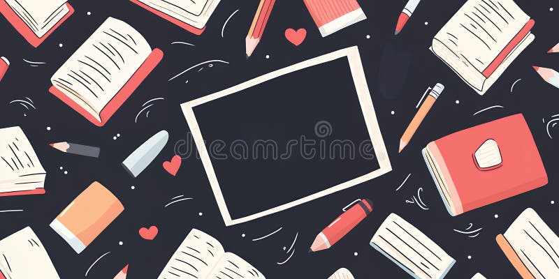 Illustration of Books Pencils and Erasers Surrounding a Blank Frame on ...