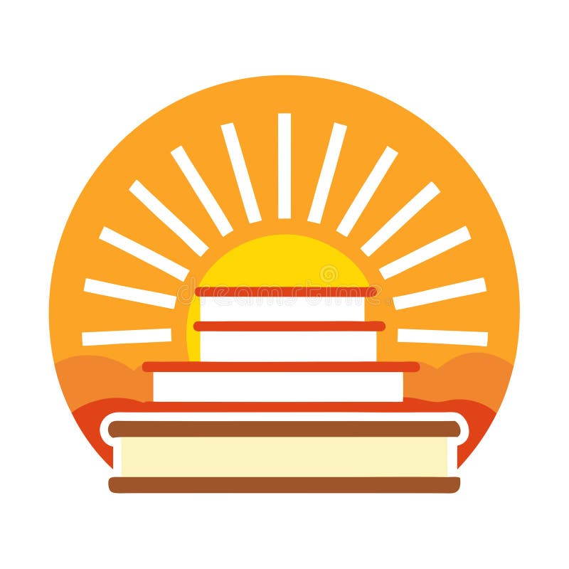Stack of Books Under Rising Sun, Iconic Symbol for Education and ...