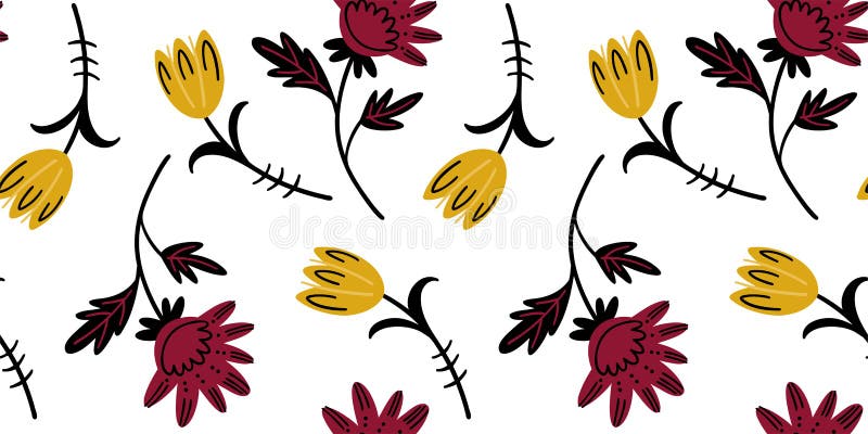 Illustration of a Botanical Seamless Pattern. Flowers, Leaves, Branches ...