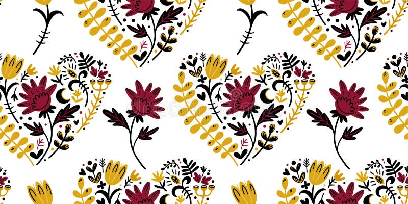 Illustration of a Botanical Seamless Pattern. Flowers, Leaves, Branches ...