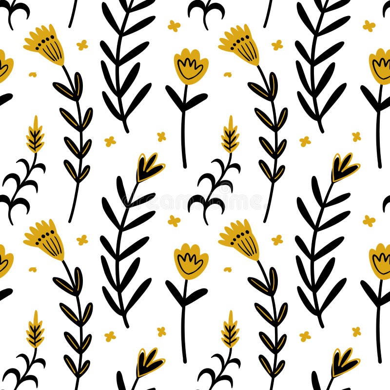 Illustration of a Botanical Seamless Pattern. Flowers, Leaves, Branches ...
