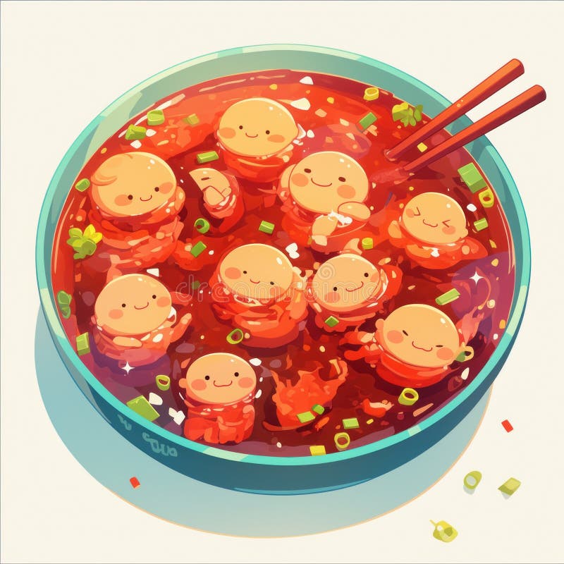 Illustration of a Bowl of Soup with Cute Faces Generated with Ai Stock ...