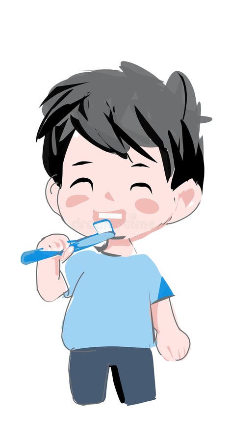 Illustration of Boy Brushing Teeth with White Background. Stock ...
