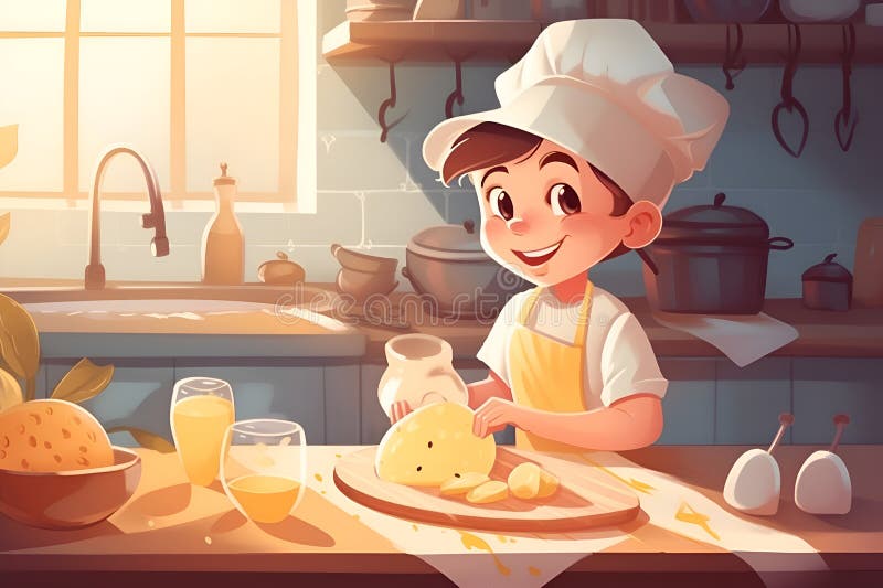 Illustration of a Boy Cook in a Chef S Hat in the Kitchen, Generative ...