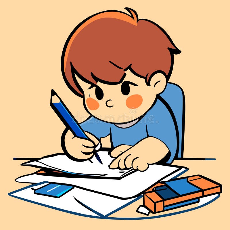 Illustration of a Boy Doing His Homework on a White Background ...
