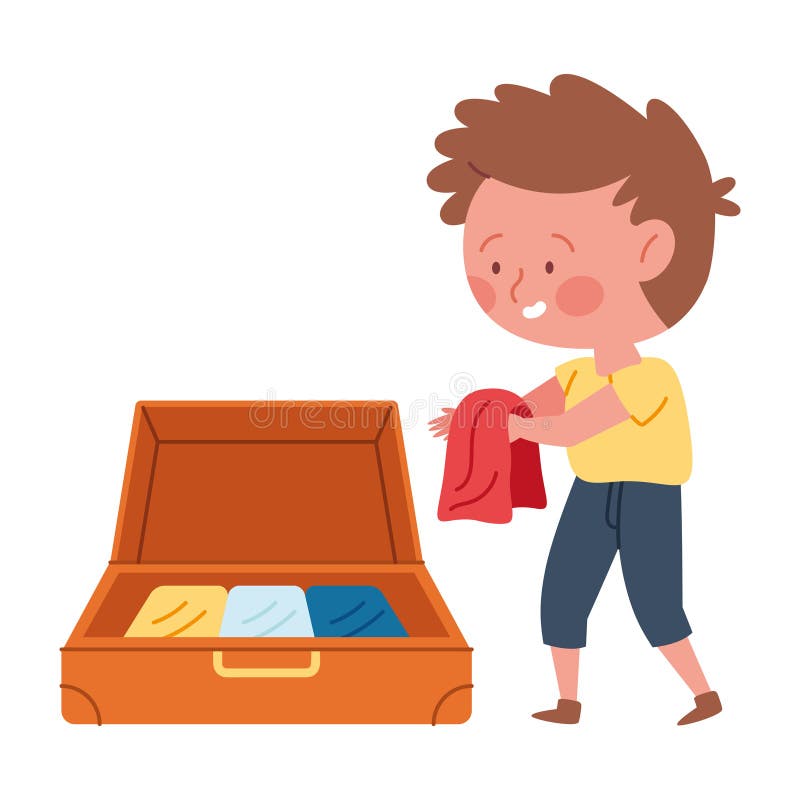 Boy Packing Suitcase Illustration Stock Vector - Illustration of male ...