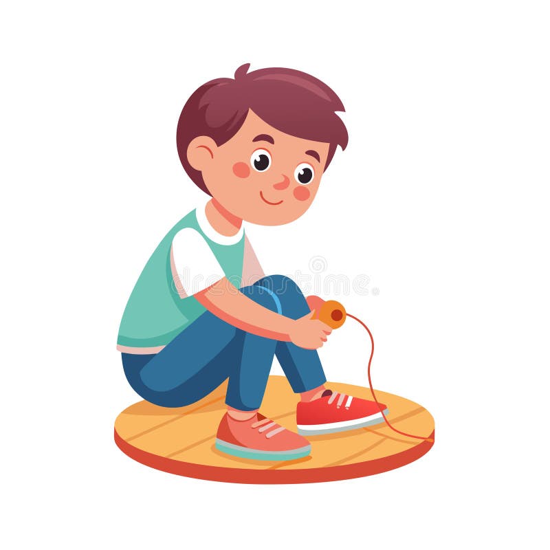 Illustration of a Boy Playing with a String Telephone, Focused on ...
