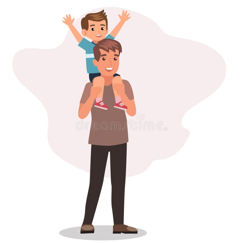 Illustration of the Boy Riding Piggy Back on His Dads Shoulders Stock ...