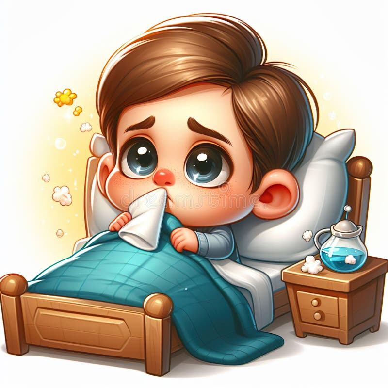 An ill boy has got the flu stock illustration. Illustration of sick ...