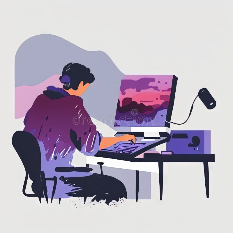 Illustration of a Boy Working on the Computer Stock Illustration ...