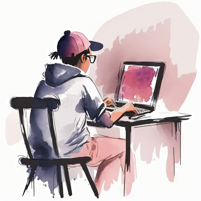 Illustration of a Boy Working on the Computer Stock Illustration ...