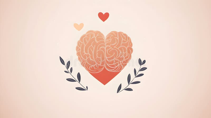 Illustration of a Brain Designed As a Heart Surrounded by Leaves and ...