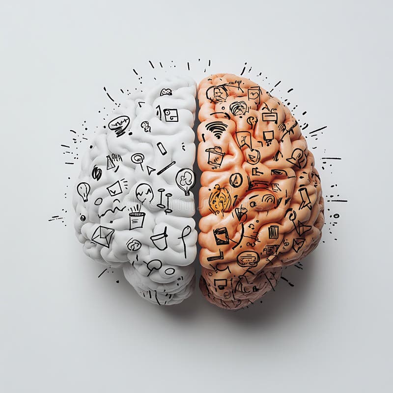 Illustration of a Brain Divided into Two Halves Generated Stock ...