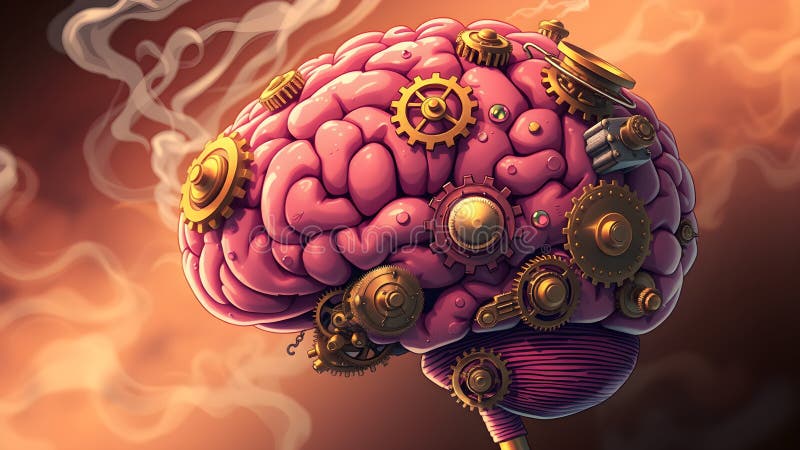 An Illustration of a Brain with Gears and Steam, Symbolizing Creativity ...