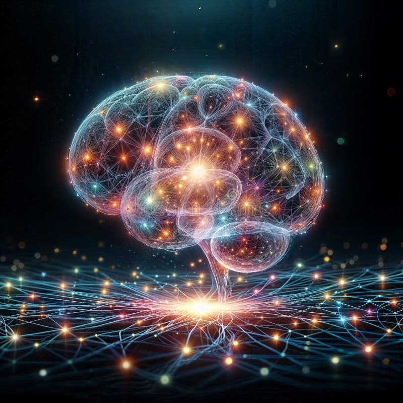 Illustration of Brain with Illuminated Neural Connections. Neuroscience ...