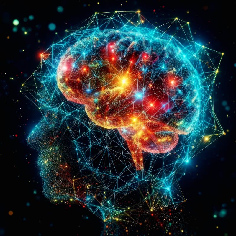 Illustration of a Brain Inside a Head with Neural Connections ...