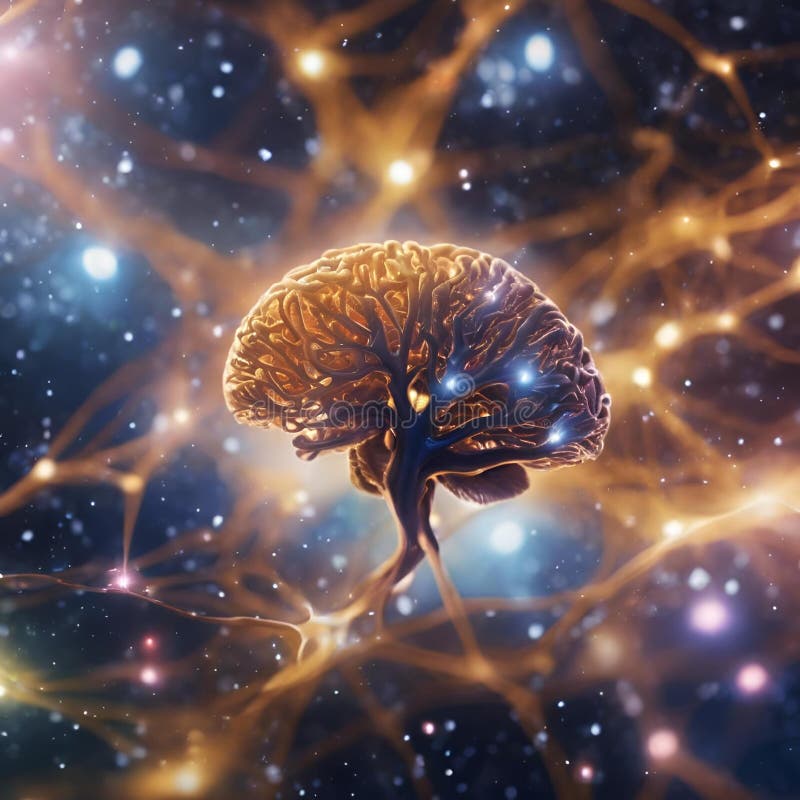 An Illustration of a Brain and Its Surroundings in a Starry Sky Stock ...
