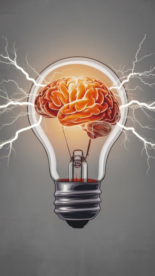 Illustration of Brain in Light Bulb Stock Illustration - Illustration ...