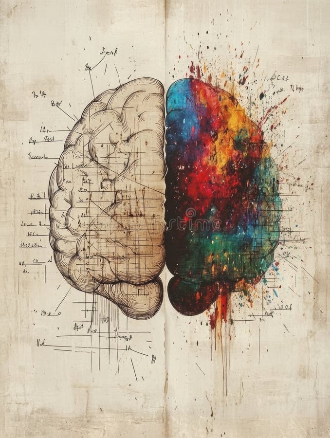 An Illustration of the Brain: One Half Shows Analytical Thought, the ...