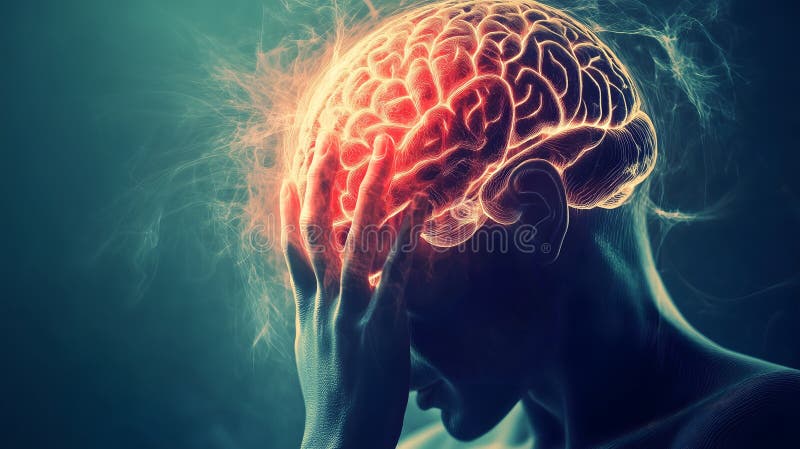 Illustration of Brain Pain and Migraine with Highlighted Neural ...
