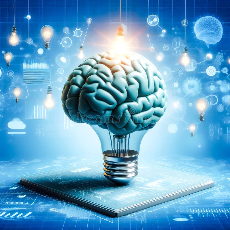 Illustration of Brain Thinking on a Light Bulb Stock Illustration ...