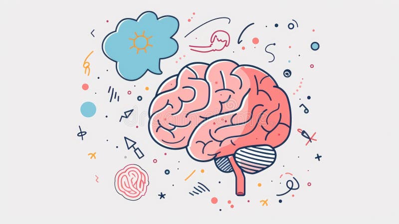 Illustration of a Brain with a Thought Bubble Containing Positive ...