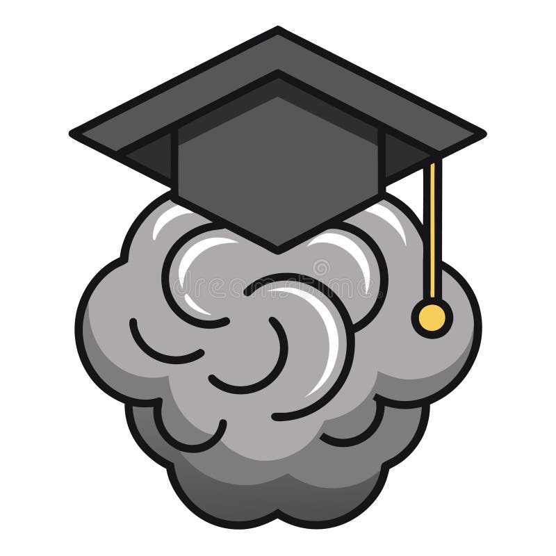 Brain with Graduation Cap Icon: Symbol of Education, Intelligence, and ...