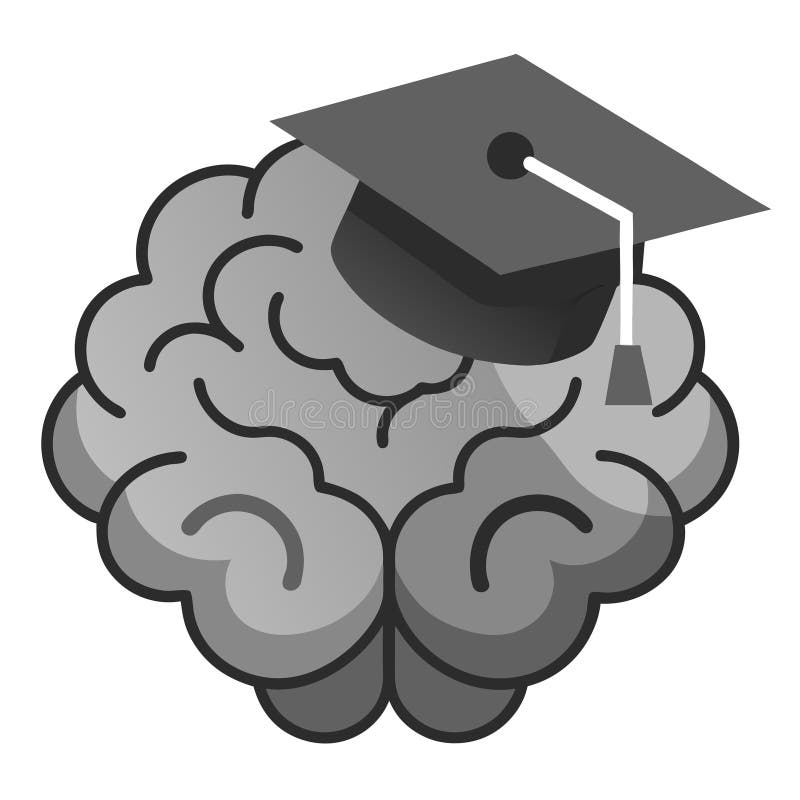 Brain with Graduation Cap Icon Illustration, Education, and ...