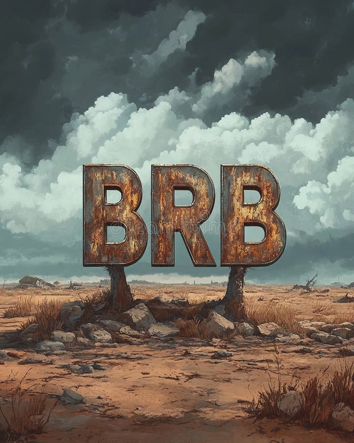 Illustration of BRB in Rustic Metallic Letters on a Moody Landscape ...