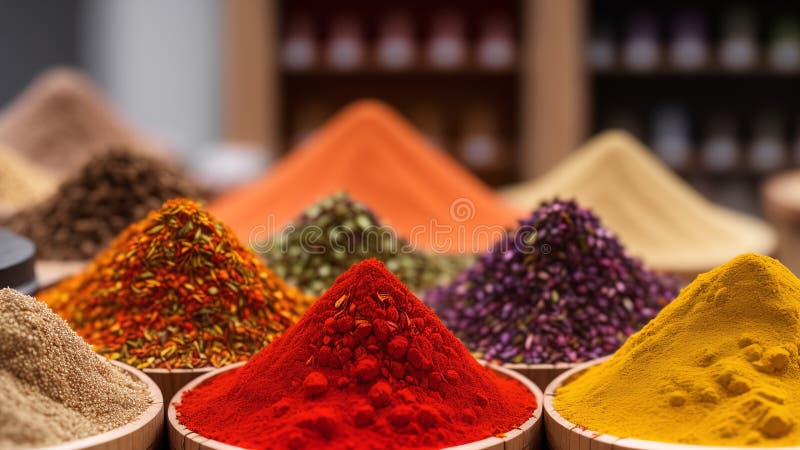 An Illustration of a Breathtaking Display of Different Colored Spices ...