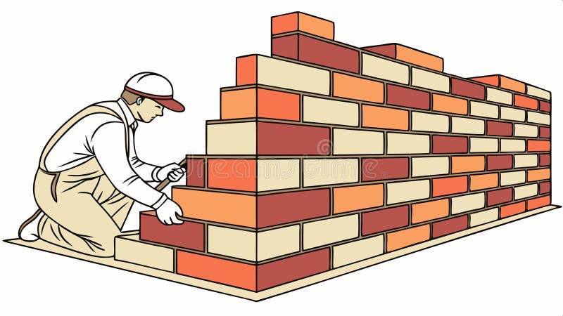 Brick Wall Construction, Building Process and Masonry Work Vector ...