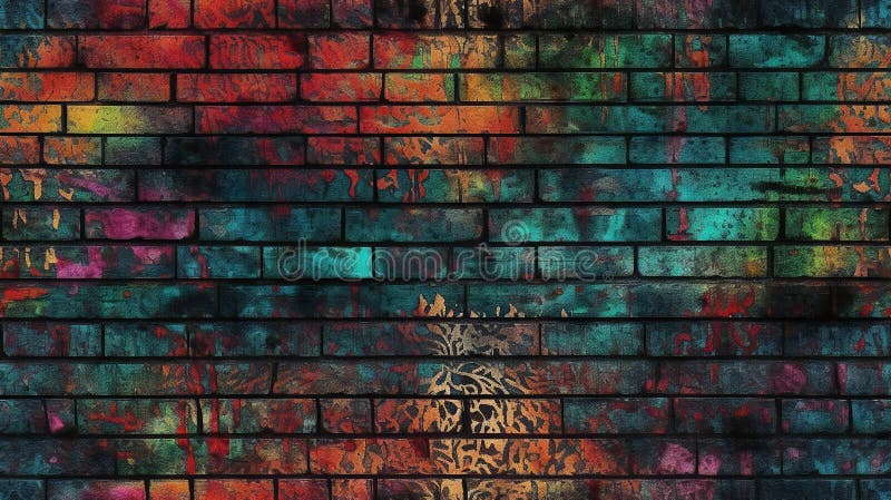 Brick Wall with Graffiti, Digital Drawing Stock Illustration ...