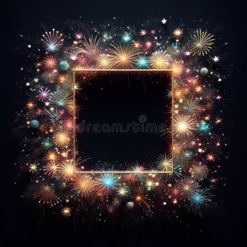 Illustration of Bright and Colorful Fireworks Making a Border or Frame ...