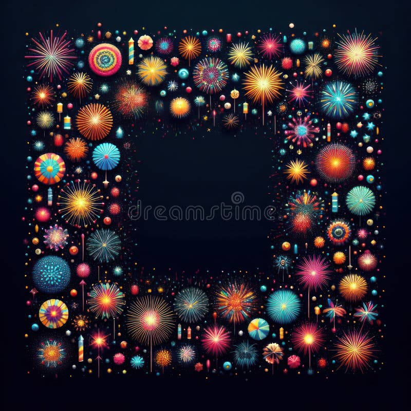Illustration of Bright and Colorful Fireworks Making a Border or Frame ...