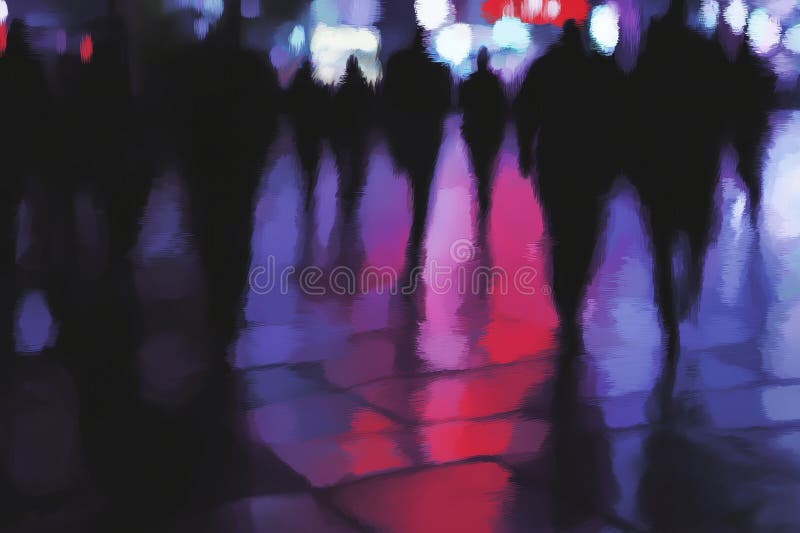 An Illustration in Bright Colors with a Crowd on the Street, Generated ...