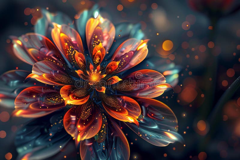 Illustration of Bright Flower in Dark and Orange Colors, High Quality ...