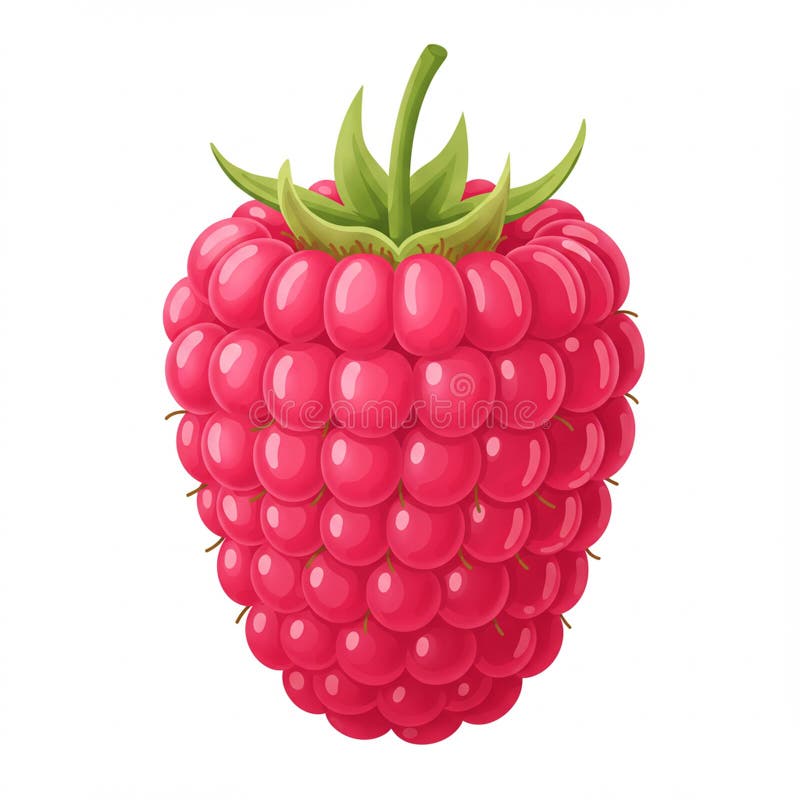 Illustration of a Bright Pink Raspberry with a Glossy Surface, Composed ...