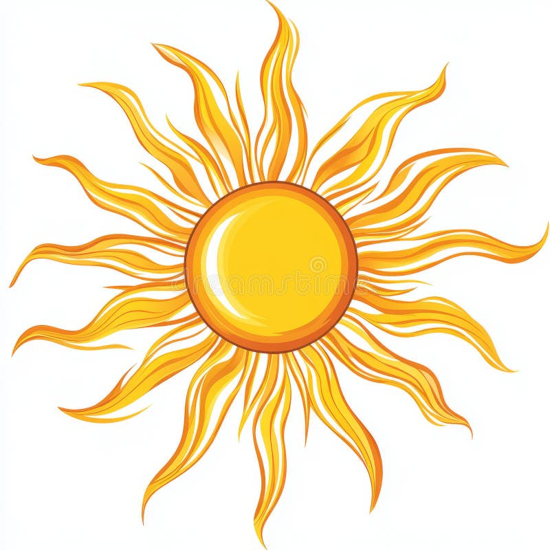 Illustration of a Bright, Stylized Sun with Fiery Rays. Stock Image ...