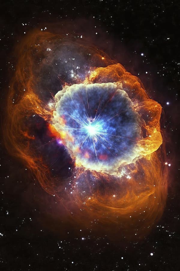 Illustration, the Bright Supernova Explosion, Distant Nebula ...