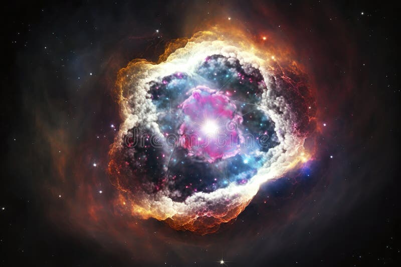 Illustration, the Bright Supernova Explosion, Distant Nebula ...