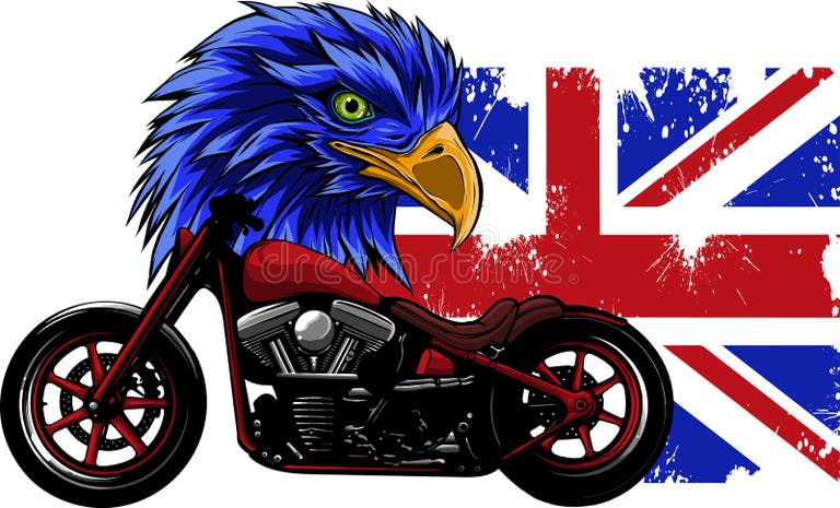 Vector Illustration of British Flag Motorcycle with Eagle Head Stock ...