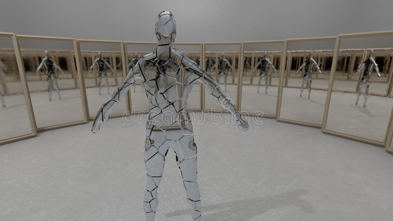 Illustration of Brocken Mirror Man Reflecting Himself in the Mirrors ...