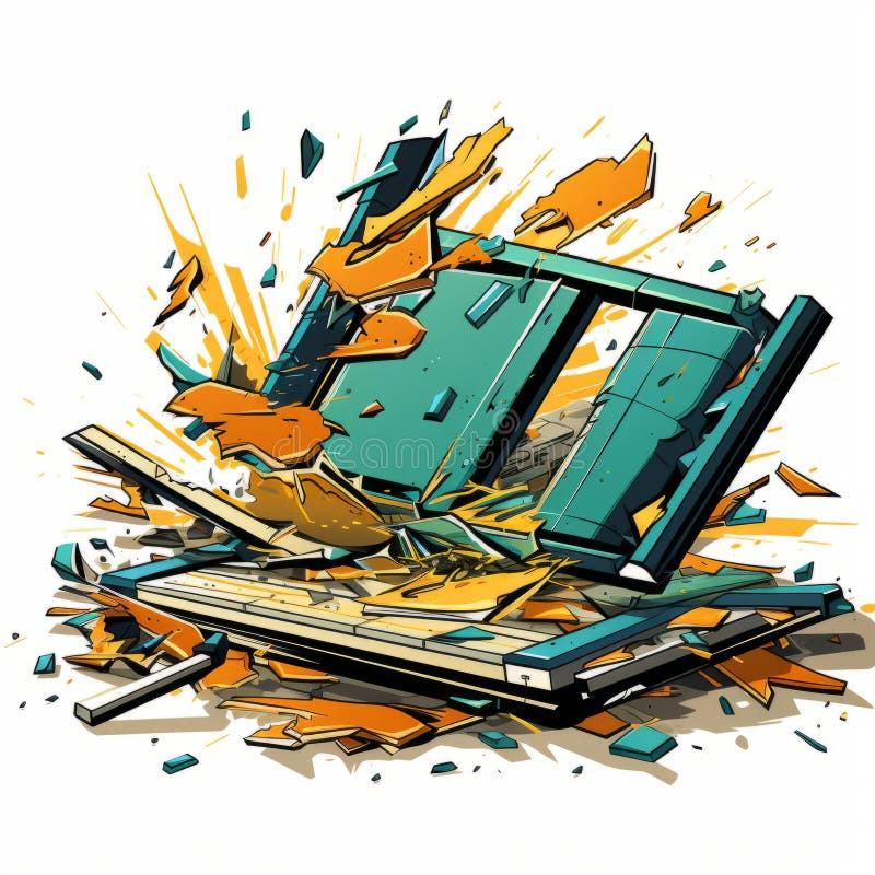 An Illustration of a Broken Laptop Computer Stock Illustration - Illustration of crash, heavy ...