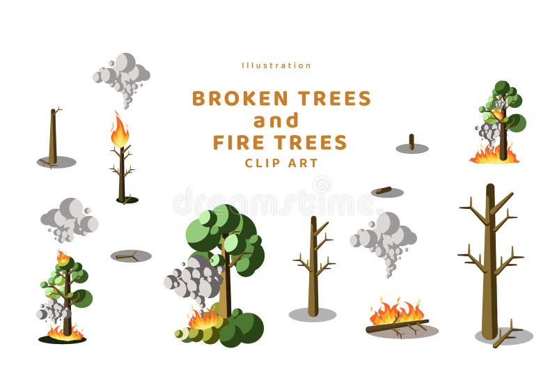 Illustration Broken Trees and Fire Trees Stock Vector - Illustration of ...