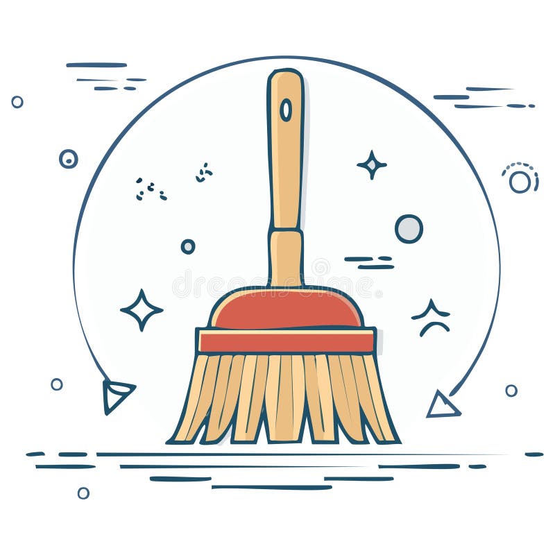 Illustration of a Broom with a Decorative Circle and Doodle Elements ...
