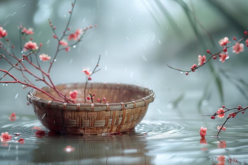 A Brown Basket in the Water with Red Branches, High Quality, High ...