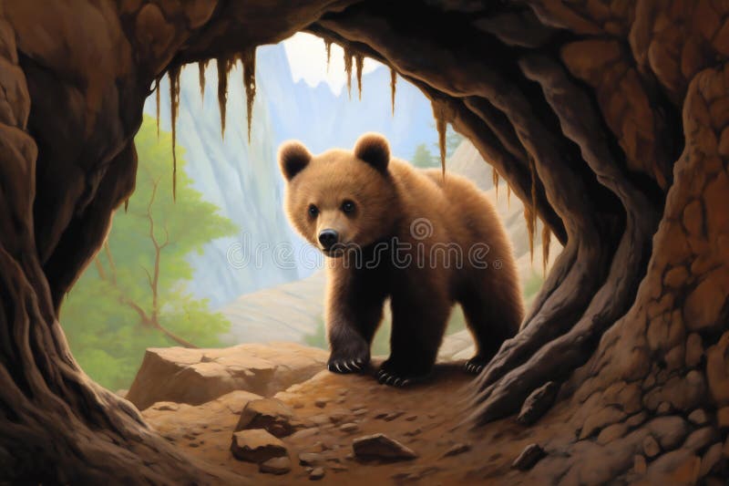 Brown bear in the cave, stock illustration. Illustration of advertising ...
